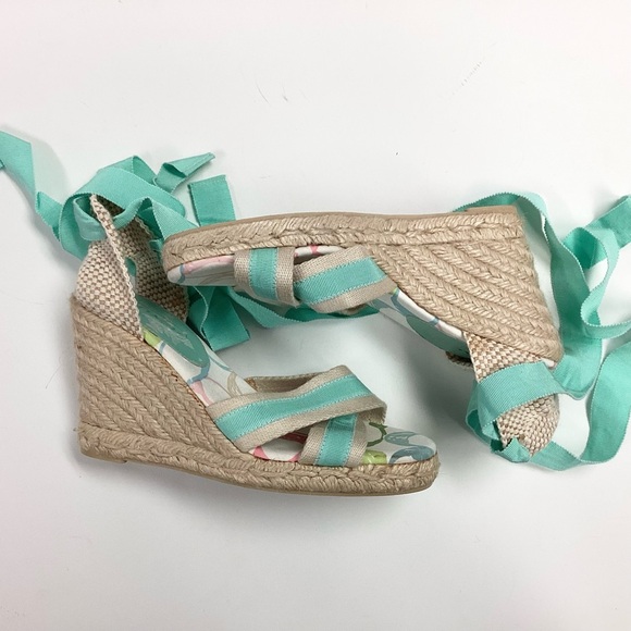 Coach | Shoes | Coach Maryn Lace Up Espadrille Wedge Sandals Aquabeige ...